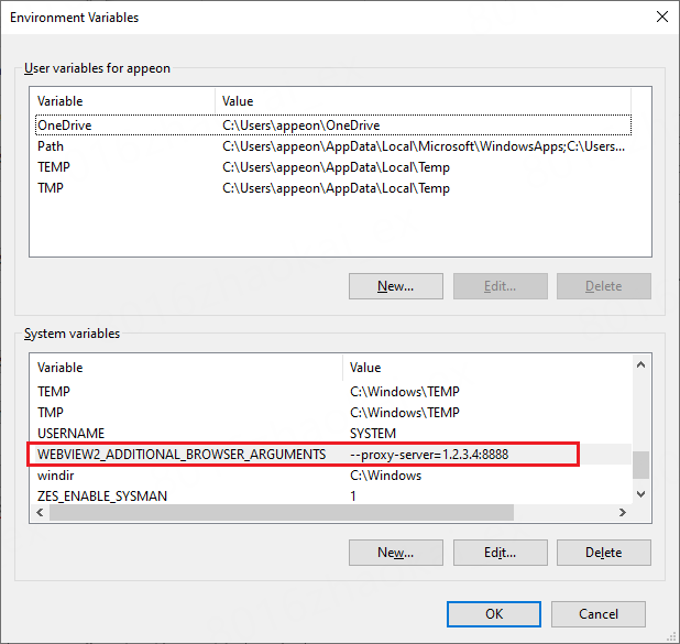 How to set WebView2 browser flags | Appeon